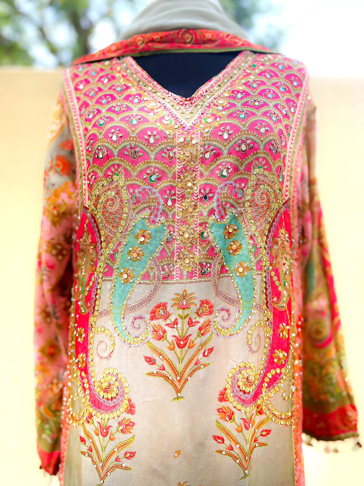Mughal Print Crepe suit – 3 piece - Label Kazina